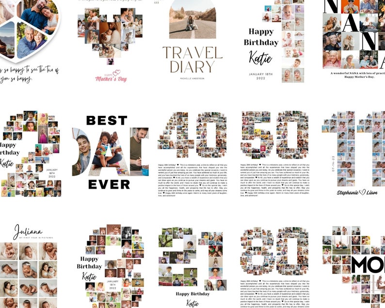 EDITABLE 12 Years Photo Collage, 61 Photos, Canva, DIGITAL – twixdesigns
