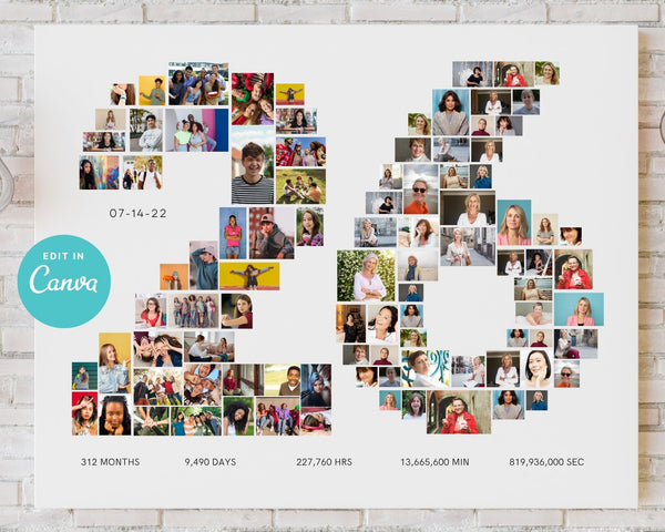 EDITABLE 26 Years Photo Collage, 93 Photos, Canva, DIGITAL – twixdesigns