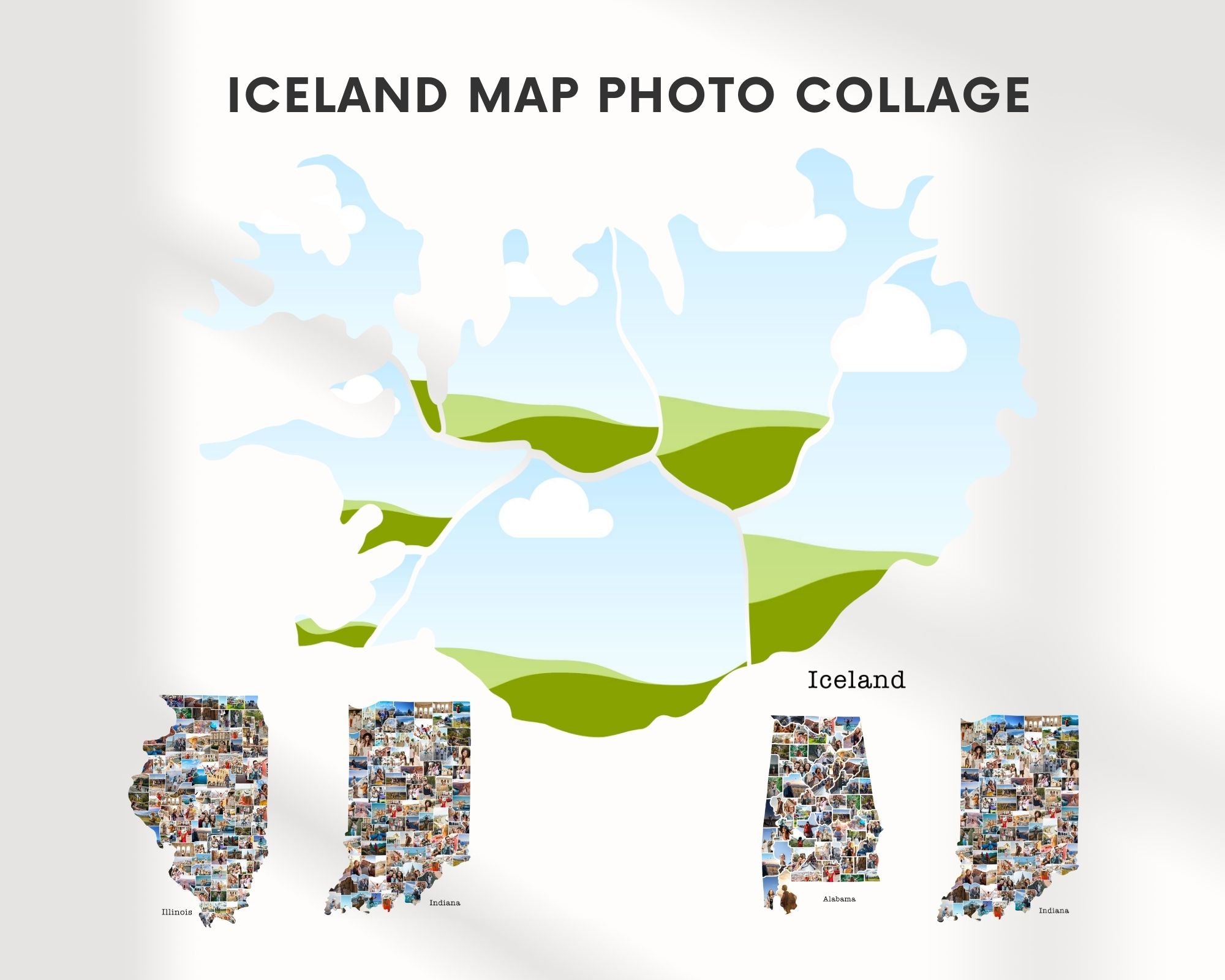 EDITABLE Iceland Map Photo Collage, 6 Photos, Map Wall Art, CANVA, Dig ...